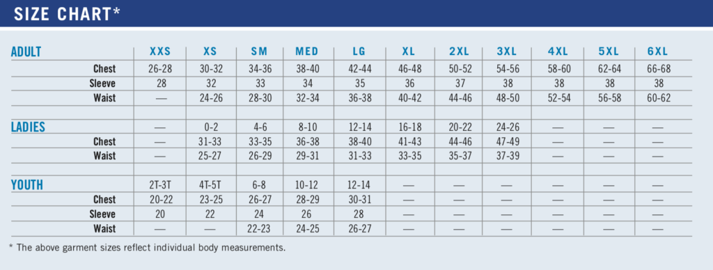 Game Sportswear Size Chart | Uniform Tactical Supply